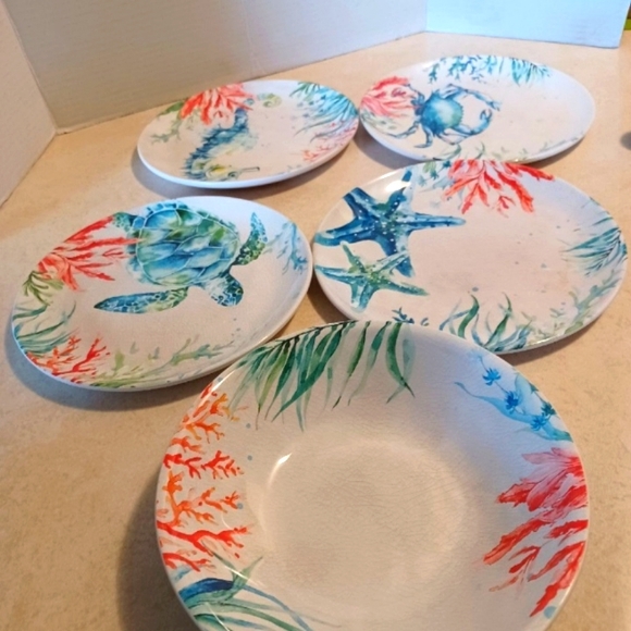Food Network | Kitchen | New Sea Life Aqua Blues Melamine Dinner Plates ...